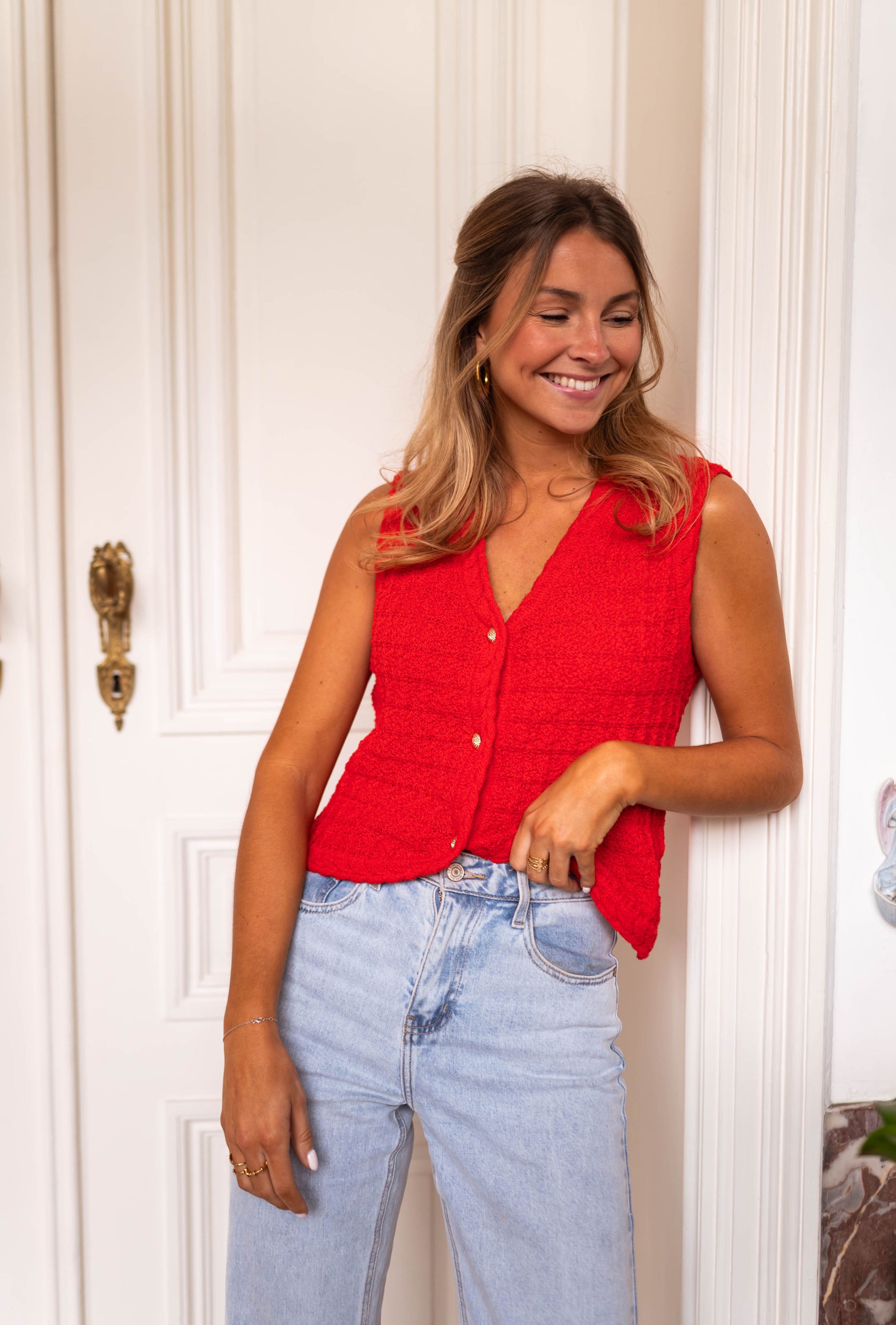 Red Blake Sleeveless Cardigan – Easy Clothes North America