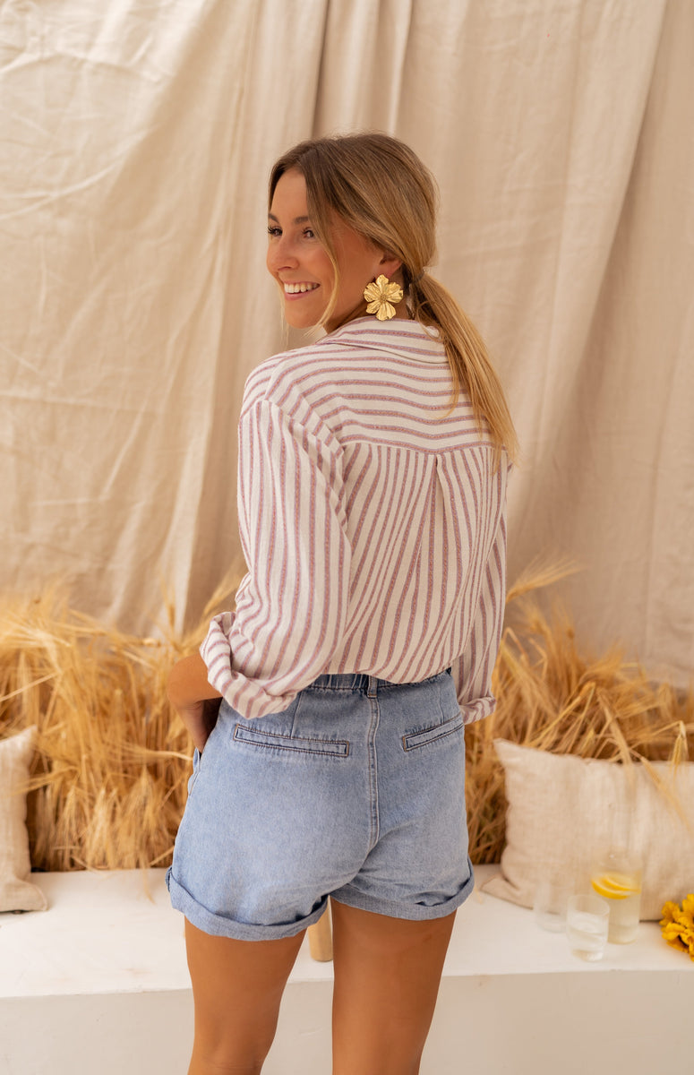 Beige and Pink Striped Linen-Effect Bertha Shirt – Easy Clothes North ...