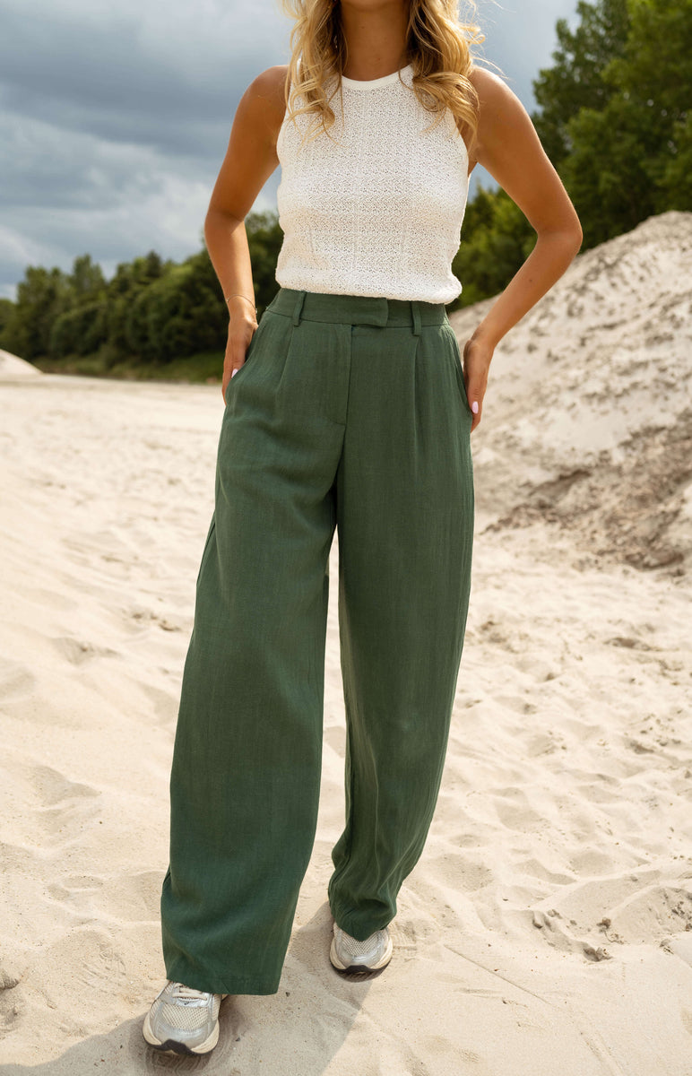 Dark Green Linen Joey Pants – Easy Clothes North America